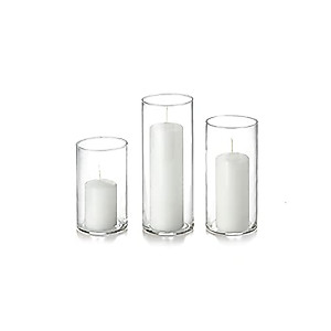 Yummi Set of 36 Slim Pillar Candles and Cylinder Vases - White