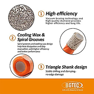 Dry Diamond Core Drill Bit, BGTEC 5Pcs 6mm 6mm 6mm 8mm 10mm Vacuum Brazed Hole Saw with Triangle Shank for Porcelain Tile Ceramic Granite Marble Masonry
