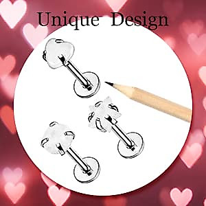 Melighting 3PCS Labret Piercing 16G Surgical Steel Lip Rings Opal with Star Heart Helix Earring Studs Internally Threaded Labret Stud Tragus Piercing Jewelry