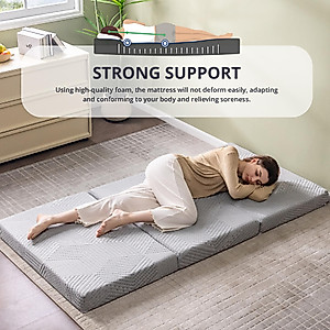 Folding Mattress, 4 Inch Full Tri Folding Memory Foam Mattress for Camping Guest Bed, Washable Cover & Non-Slip Bottom, 75" x 54" x 4", Grey