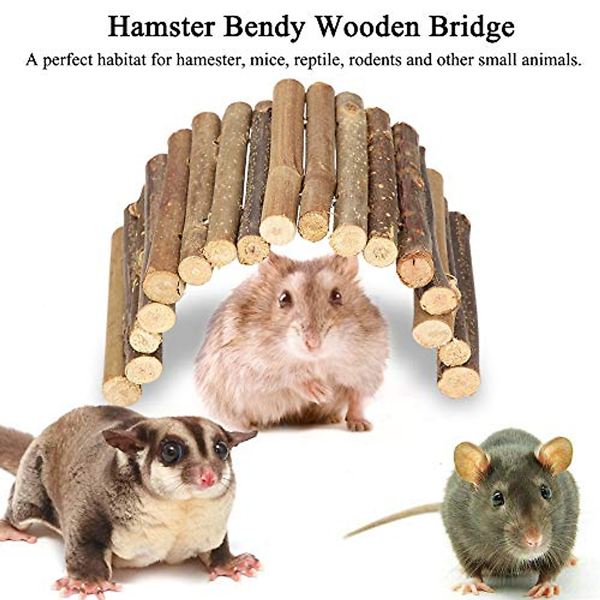 Pssopp Twig Ladder Wooden Fun Bridge for Guinea Pigs Hamster Mouse Rat Small Animal(M)