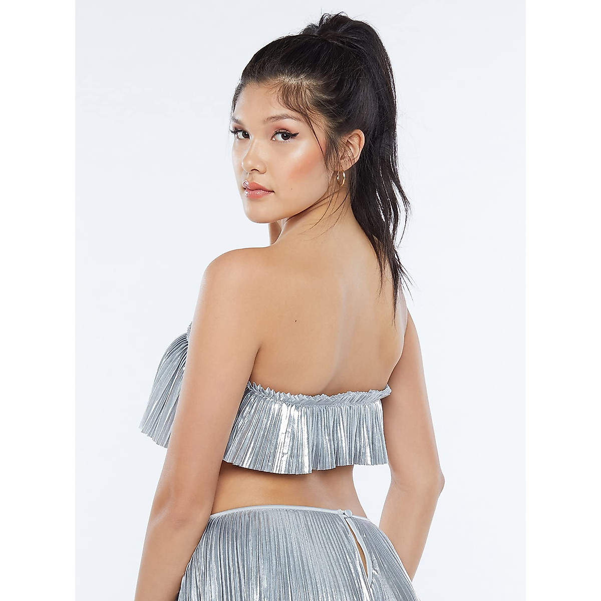 Savage X Fenty, Women's, Pleated Lamé Bandeau Bralette, Spaced Out Metallic Silver, XL