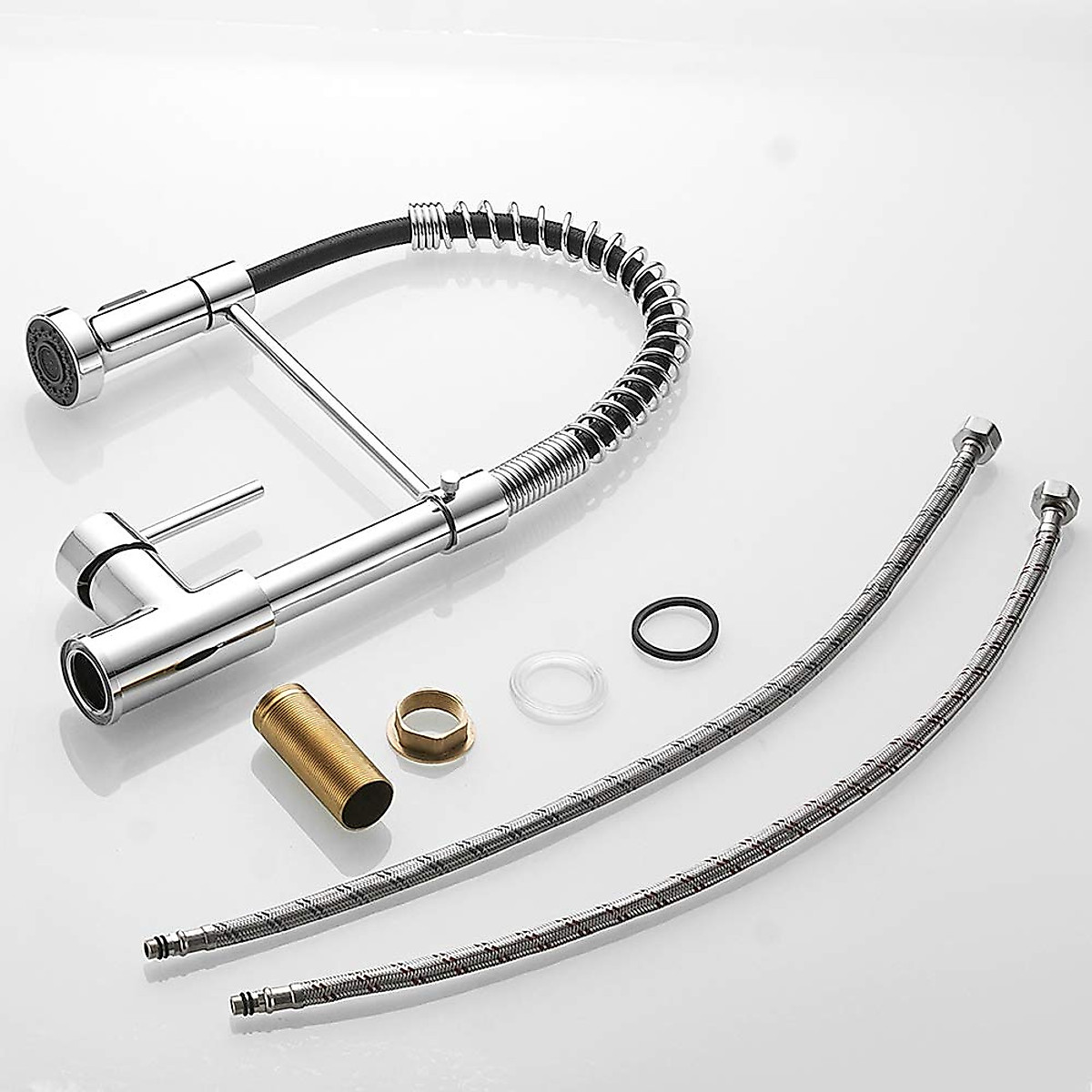 OWOFAN Spring Kitchen Sink Faucet Commercial Single Handle Single Lever Kitchen Faucet with Pull Down Sprayer, Polished Chrome Kitchen Faucets