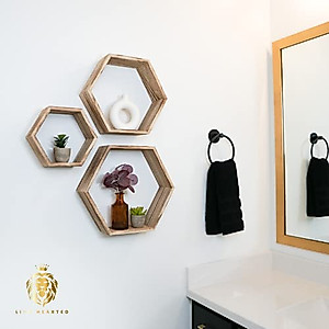 Hexagon Shelves Set of 5 – Wall Mounted Natural Light Wood Floating Shelves – Decorative Honeycomb Hanging Display Shelf for Bedroom, Living Room, Kitchen & Office - Modern Farmhouse Décor Storage