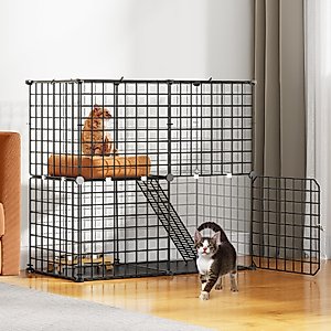 YITAHOME Indoor Cat Cage 2 Tier Kitten Cage House Outdoor Cat Enclosure Ferret Cage DIY Pet Playpen Detachable Metal Kennel for Small Animal, Kitty, Bunny, rv Travel, Camping
