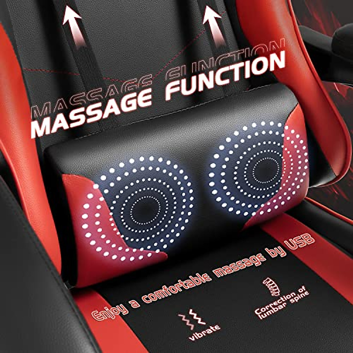 Shahoo Gaming Chair with Footrest and Massage Lumbar Support, Video Racing Seat Height Adjustable with 360°Swivel and Headrest for Office or Bedroom, Red