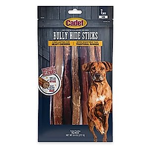 Cadet Bully Hide Sticks for Small, Medium and Large Dogs – All-Natural Beef Pizzle, High Protein, Low Fat, Long-Lasting, Grain & Rawhide-Free Dog Chews for Aggressive Chewers, Large (7 Count)
