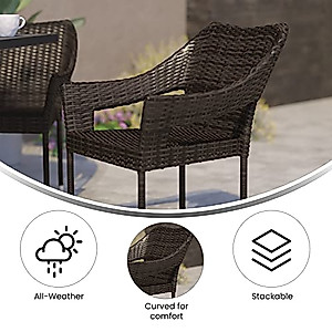 Flash Furniture Ethan Commercial Grade Patio Chair, All Weather PE Rattan Wicker Stacking Patio Dining Chair, Espresso