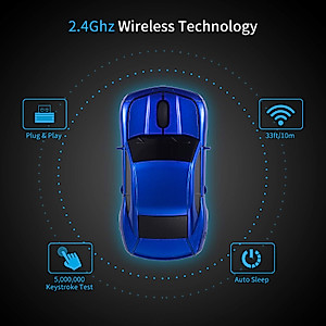 BKLNOG Wireless Car Mouse [Updated] with LED Headlights, 1600 DPI Sports Car Shaped Mouse for Mac, Computers, Blue