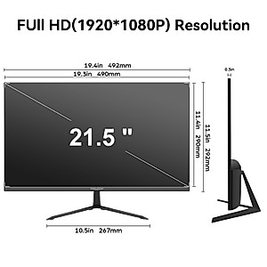 Thinlerain 21.5 inch pc Monitor, LED Monitor with Full HD (1920 x 1080) 75Hz 5MS VA Panel, Zero Frame Monitor Desk Monitor with HDMI & VGA Port, for Laptop Computer, Black