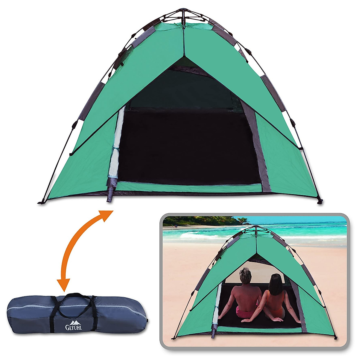 Strong Camel Automatic Camping Tent 3-4 Person Pop Up Canopy w 2 Doors Double Layer Family