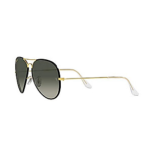 Ray-Ban RB3025JM Classic Full Color Metal Aviator Sunglasses, Black On Legend Gold/Grey Gradient, 58 mm