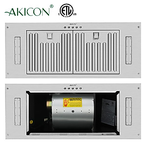 Range Hood Insert/Built-in 30 inch, Ultra Quiet Powerful Vent Hood with LED Lights, 3 Speeds 600 CFM, Stainless Steel - Akicon