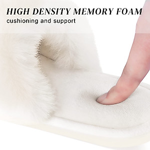 Parlovable Women's Faux Fur Slippers Fuzzy Flat Spa Fluffy Open Toe House Shoes Indoor Outdoor Slip on Memory Foam Slide Sandals Cream 5-6