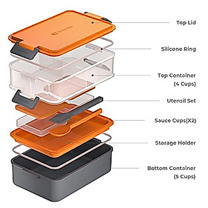 linoroso 2 PCS Stackable Bento Box Adult Lunch Box | Meet All You On-the-Go Needs for Food, Salad and Snack Box, Premium Bento Lunch Box for Adults Include Utensil Set, Dressing Containers