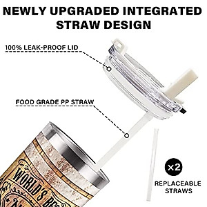 Zzkol Gifts for Grandpa - World's Best Grandpa Tumbler with Lid and Straw, Funny Birthday Gifts, Nutrition Facts Wood Grain Stainless Steel Travel Coffee Cup, 20oz Double Wall Vacuum Insulated Mug