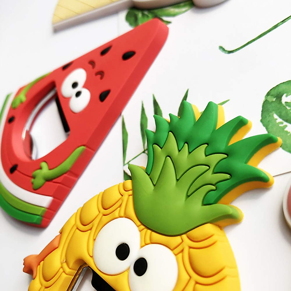 Refrigerator Magnet Silicone Metal Bottle Opener for Beer Coke Bartender Kitchen Barware Metal Novelty Cute Fun Shape (Pineapple)