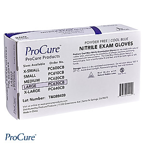 ProCure [200 Count Disposable Nitrile Gloves Large - Powder Free, Rubber Latex Free, Medical Exam Grade, Non Sterile, Ambidextrous - Soft with Textured Tips - Cool Blue