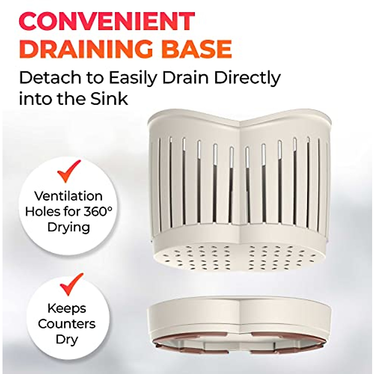 Mueller Kitchen Utensil Holder, Heavy Duty Flatware Drying Basket with Two Compartments, Non-Slip Base and Removable Divider for Easy Cleaning, European Made Countertop Drying Rack, Beige