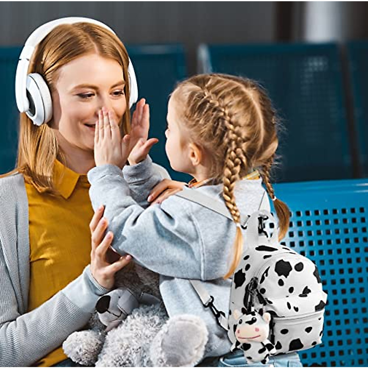 Amosfun Cow Pattern Backpack Cow Print Backpack Mini Canvas Daypack with Plush Cow Pendant for Bag Accessory