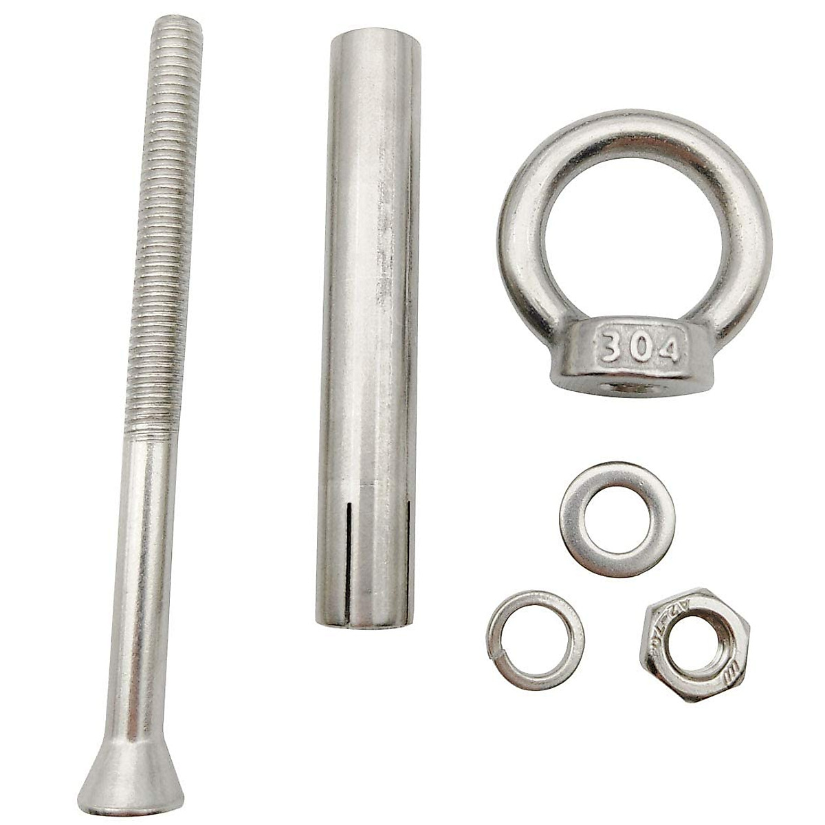 Sipery 5Pcs 304 Stainless Steel Ring Lifting Expansion Eyebolt Screw Closed Hooks Anchor Bolt M6x80mm