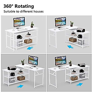 Tribesigns Modern L-Shaped Desk with Storage Shelves, 360°Rotating Desk Corner Computer Desk Study Writing Table Workstation with Open Shelves for Home Office, High Glossy Finish (White)