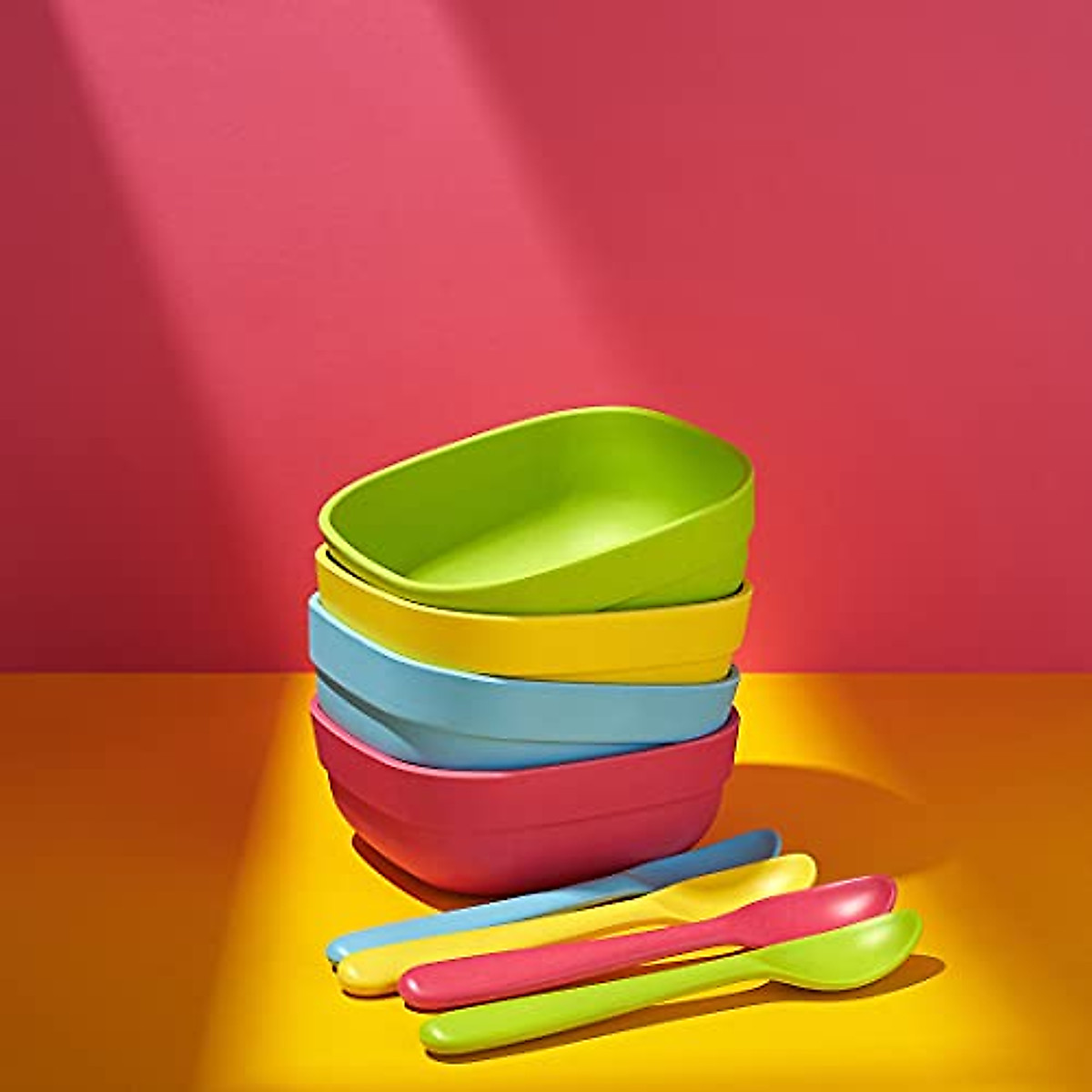 Bamboo Kids Bowls, 4 Pack Set, Stackable Bamboo Dinnerware for Kids, Bamboo Fiber Kids Bowls Set, Dishwasher Safe and Stackable