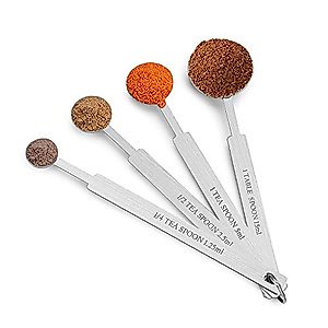 ONEKOO 7 Inches Long Handle Measuring Spoons Set, Premium Stainless Steel Metal Spoon, Tablespoon & Teaspoon & Coffee Scoop , for Accurate Measure Liquid or Dry Ingredients, for Cooking Baking
