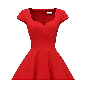 Hanpceirs Women's Cap Sleeve 1950s Vintage Party Dress Cocktail Dress Formal Dresses with Pocket Red L