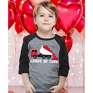 Truck with Hearts Loads of Love Boys Valentines Day Shirt Dabbing Heart Valentine's Toddler Kids Raglan 3/4 Sleeve T-Shirt 4T Dark Gray