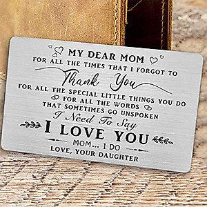 Mom Gifts from Daughter, Happy Birthday Mom, Wedding Day Card for Mother of the Bride, Personalized Engraved Wallet Card for Mom, Merry Christmas Mother Present