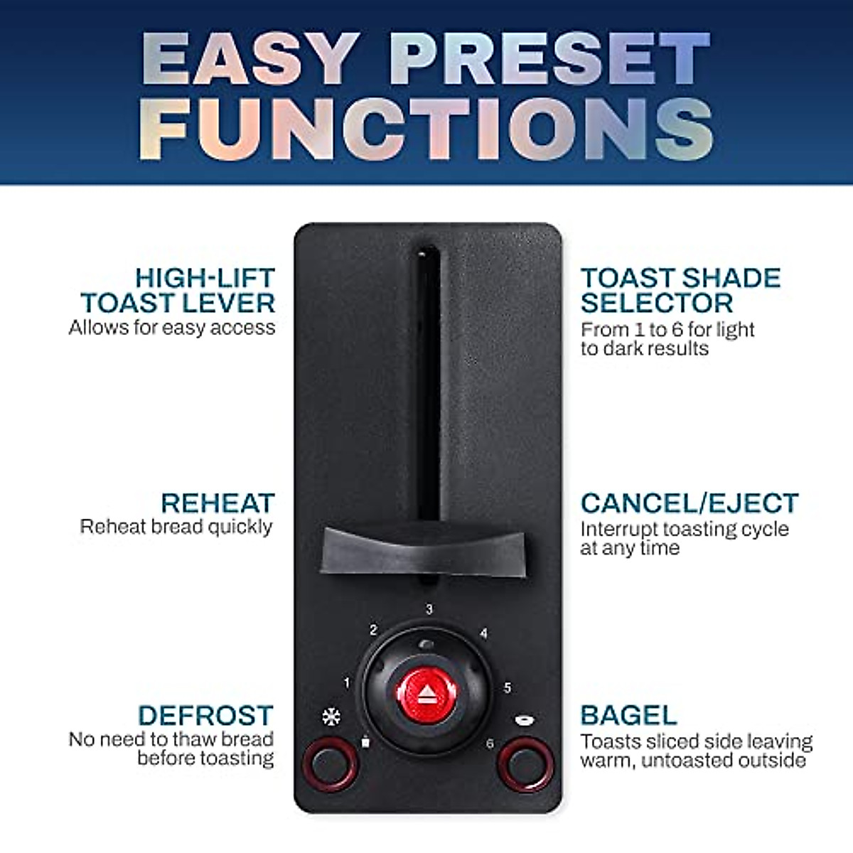 Elite Gourmet ECT2428 Extra Wide 1.25” Slot 2-Slice Toaster, Cancel, Defrost and Bagel Functions, 6 Toast Settings, Slide-Out Crumb Tray, Stainless Steel