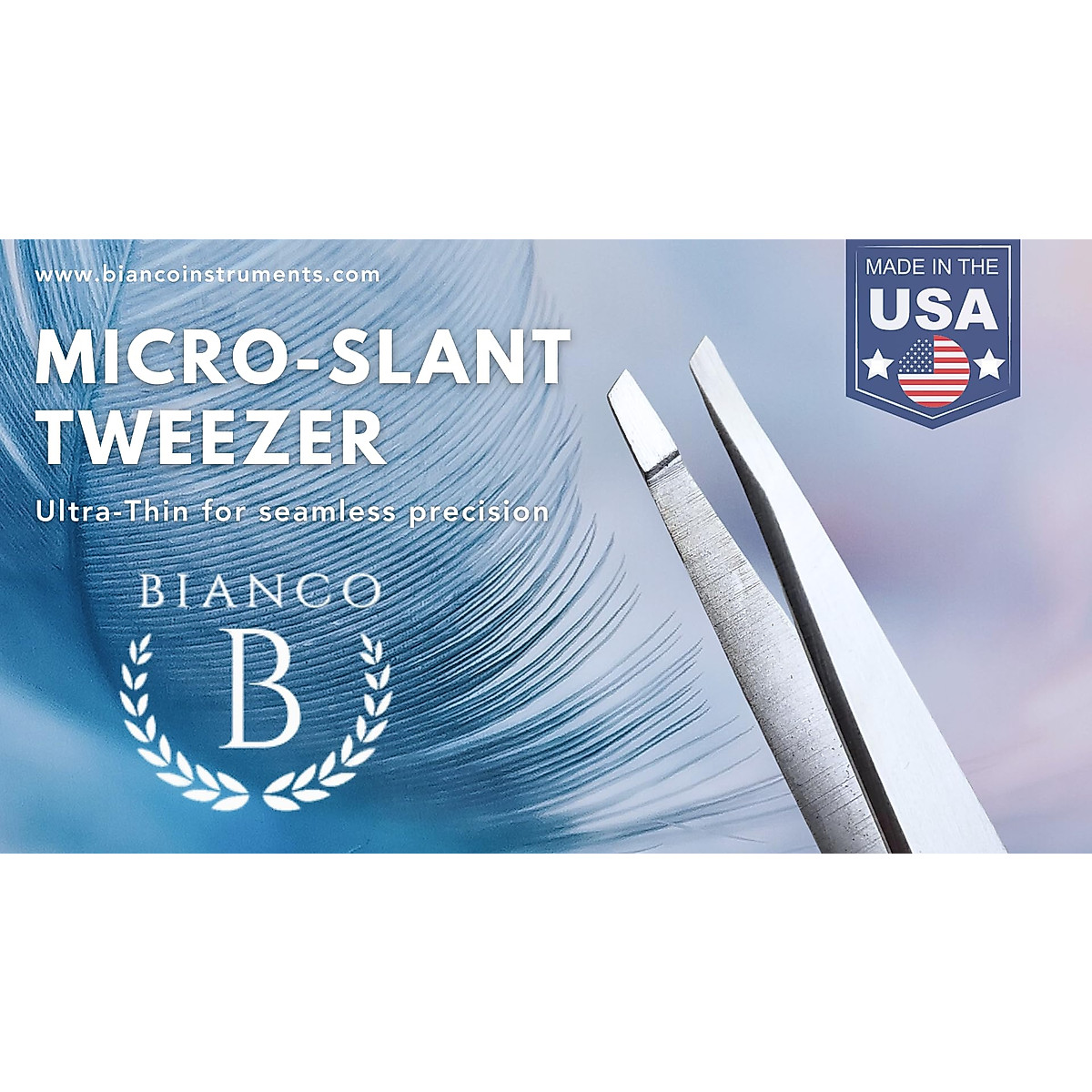 Bianco Instruments Slant and Micro Slant Tweezer Bundle - Made in USA Stainless Steel - Expertly Honed for a Professional Grip on Even the Most Stubborn Hairs - 2mm and 3.5mm Tips