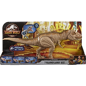 Mattel Jurassic World Epic Roarin’ Tyrannosaurus T Rex Large Action Figure, Primal Attack Feature & Sound, Realistic Shaking