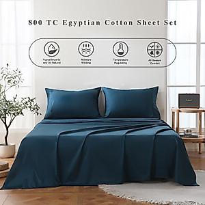 Bedlifes 800 Thread Count 100% Egyptian Cotton Sheets Queen Size-Cooling Sheets Soft Breathable Sateen Weave Luxury Hotel Sheets-16 Deep Pocket 4Piece (Queen,Navy Blue)