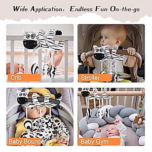 vocheer High Contrast Baby Toys for Newborn, Black and White Hanging Toy Car seat Crib Move, Animal Circle Plush Stroller Toy, Squeak Travel Activity Wind Chimes 0-6 Months (Zebra)