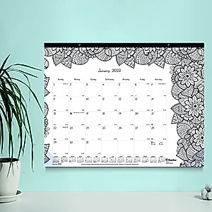 Blueline 2023 DoodlePlan Monthly Coloring Desk Pad Calendar, 12 Months, January to December, 22" x 17", Botanica Designs (C2917311-23), Black/White