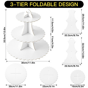 Soleebee 3-Tier Cupcake Stand, Cardboard Cupcake Tower, Dessert Cup Cake Stand Tower for Birthday Wedding Party Decoration, Cupcake Tier Stand 1 Set (White)