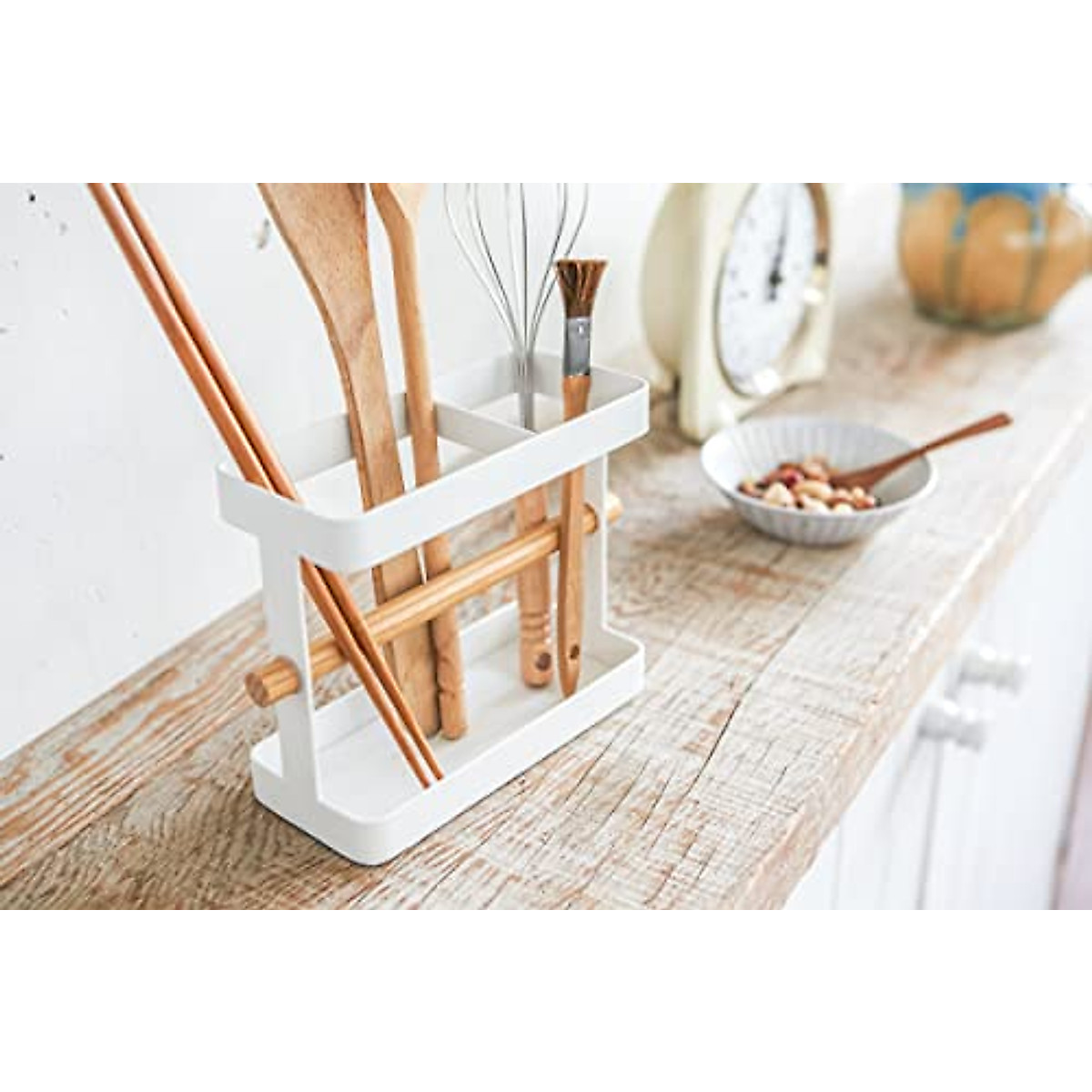 Yamazaki Home Wide Tool Stand-Kitchen Utensil Holder, Cooking Storage Organizer, One Size, White