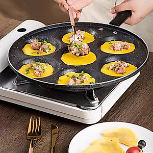 YCWF 7 Holes Egg Frying Pan, Mini Pancake Maker,Aluminum Non Stick Fried Eggs Cooking Pan Burger Mold Kitchen Cookware Household Tool for Home Breakfast