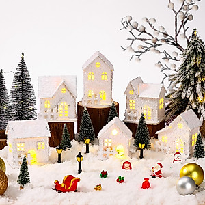 Soaoo 24 Pcs Christmas Village Set Xmas Scene Figurines Decoration LED Lighted DIY Christmas Village Miniature Resin Ornament Kits Christmas Collectable Figurine Winter Houses for Holiday Party Decor