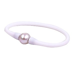 JOE FOREMAN 11mm Real Pearl Bridesmaid White Mood Stackable Silicone Rubber Stretch Freshwater Cultured Pearl Jewelry Bracelets for Women 7"