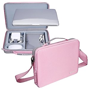 Smatree Hard Shell Carrying Case Compatible for 14 inch MacBook Pro 2024/2023 A2918/A2992/A2779,13 inch MacBook Air 2024/2022 A3313/A2681,13 inch iPad Pro M4 2024, Laptop and Tablet Shoulder Bag(Pink)