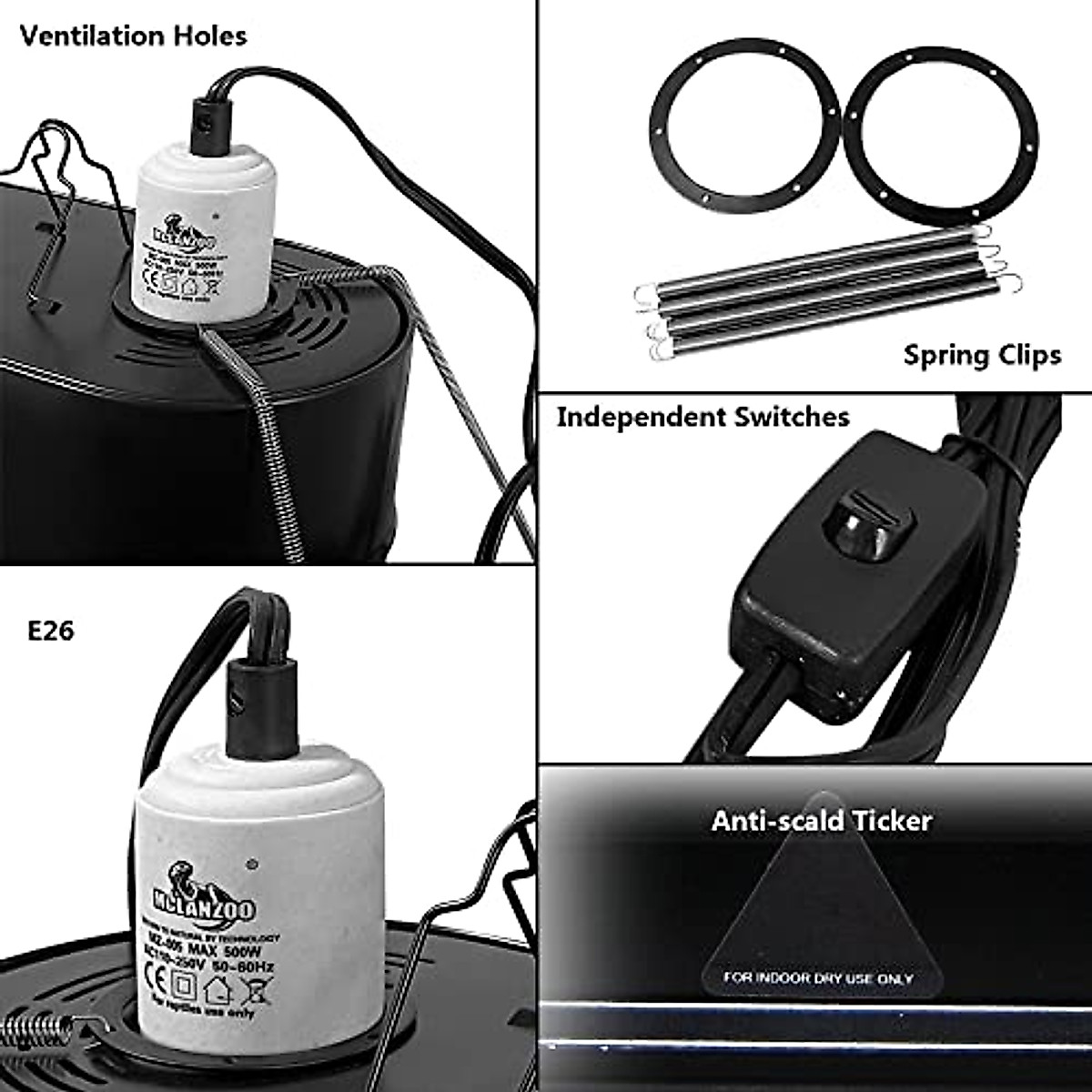 MCLANZOO Dual Reptile Light Fixture Deep Dome,UV Lamp Fixture for Reptiles Terrarium with Two Independent Switches Heat Lighting Lamp Kit.