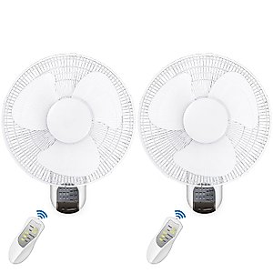 HealSmart 16 Inch Wall Mount Fan with Remote Control, 3 Oscillating Modes, 3 Speed, Timer, 2 Pack