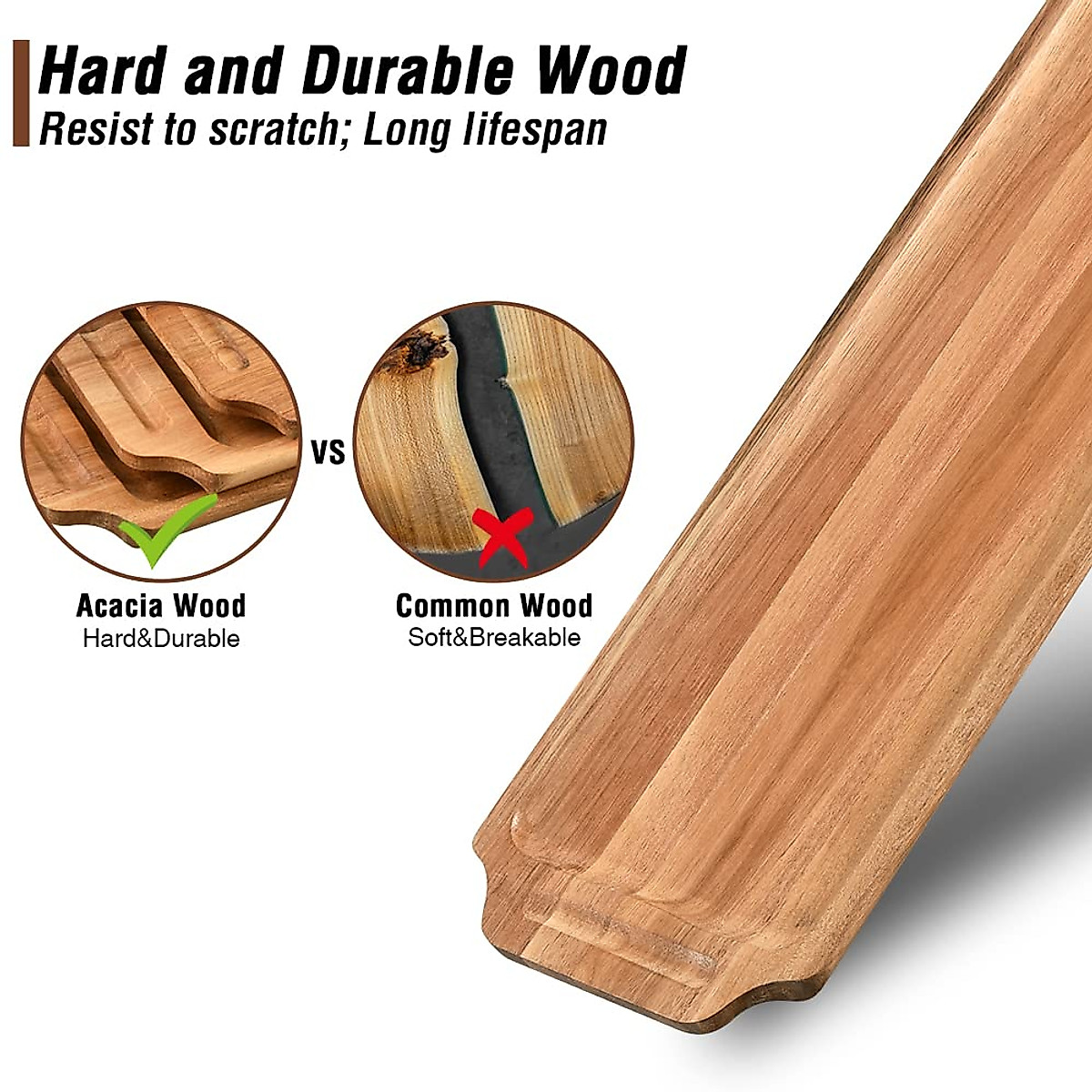 KADAR Acacia Wood Tiered Serving Tray, 3 Tier Serving Platter Party Serving Dishes Trays Platters-3 Trays of Max Length 20” and 6.5” Width