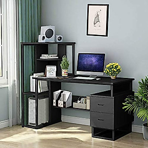 Computer Desk with Multiple Racks and Drawers - Writing Compact Desk Study Desk Industrial Style Workstation Laptop Table for Home Office Desk Students Study Desk Wood Table (from US)