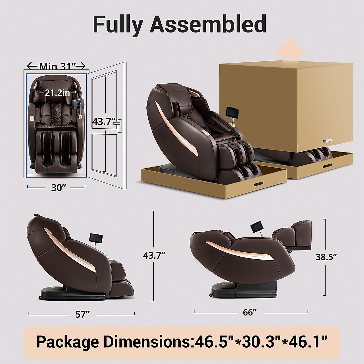 MYNTA Massage Chair, Full Body Zero Gravity SL Track Shiatsu Massage Chairs with Calf Heating, Thai Stretch, M1612 Brown