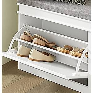 Haotian FSR64-W, White Storage Bench with Drawers & Padded Seat Cushion, Hallway Bench Shoe Cabinet Shoe Bench