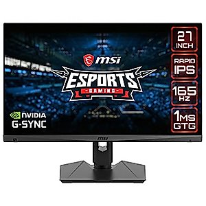 MSI QHD Rapid-IPS Gaming Non-Glare Super Narrow Bezel 1ms 2560 x 1440 165Hz Refresh Rate Adjustable Arm G-Sync Compatible 27” Gaming Monitor (Optix MAG274QRF), Black